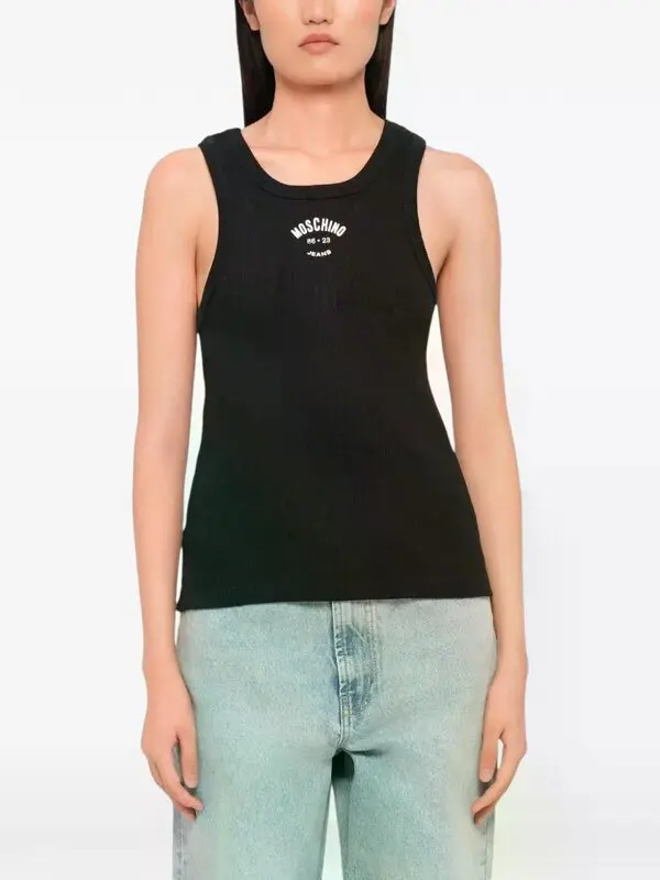 Moschino Ribbed Logo-print Top - Black