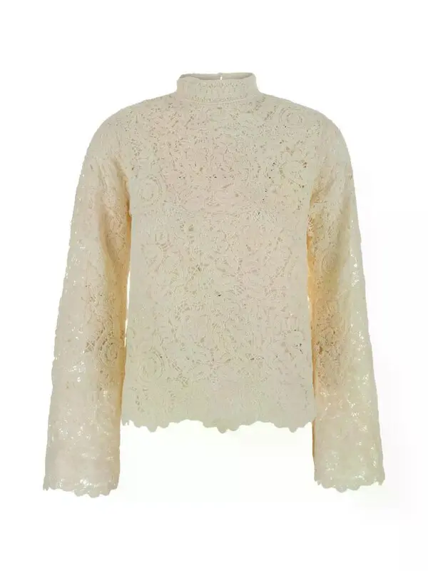 SEMICOUTURE High-neck Floral Lace Blouse