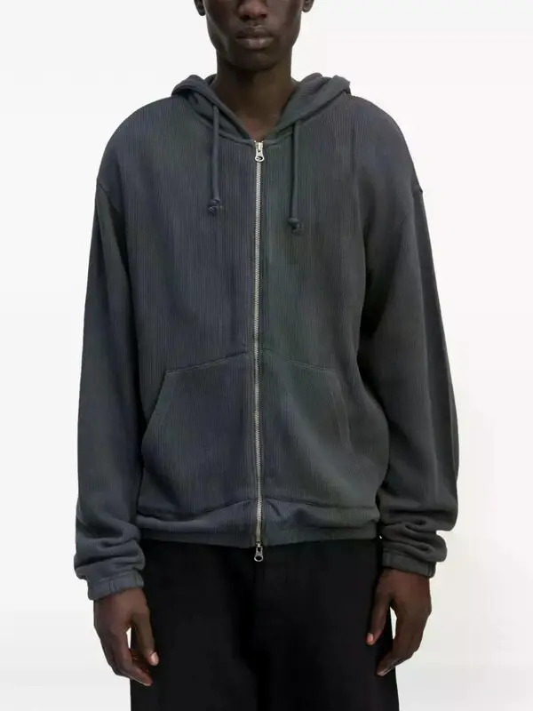 ANOTHER ASPECT Ribbed-knit Zip Hoodie - Grey