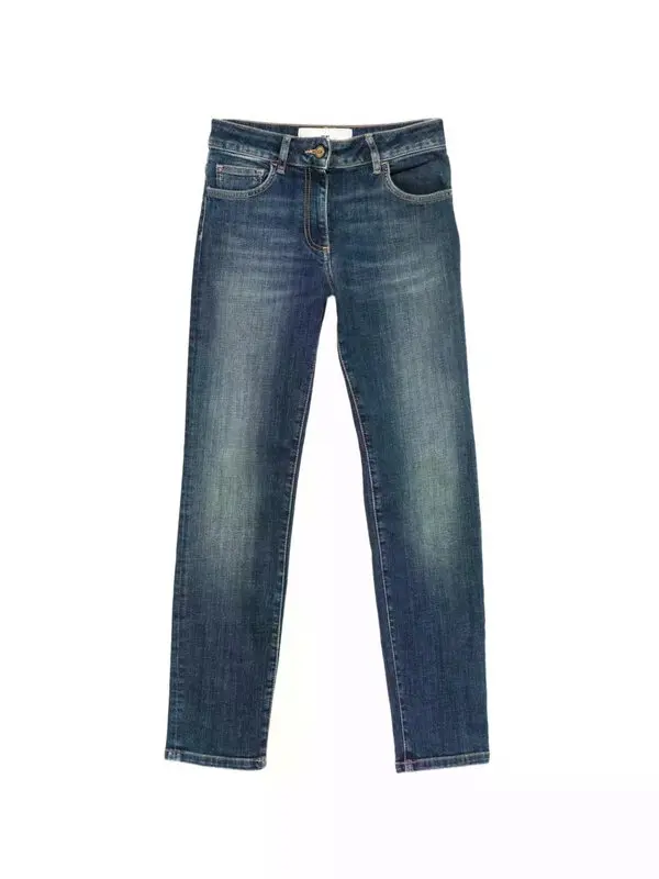 Elisabetta Franchi Faded-effect Embroidered-logo Jeans - Blue