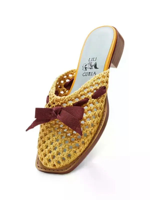 LILI CURIA Lina Bow-detail Crochet Mules