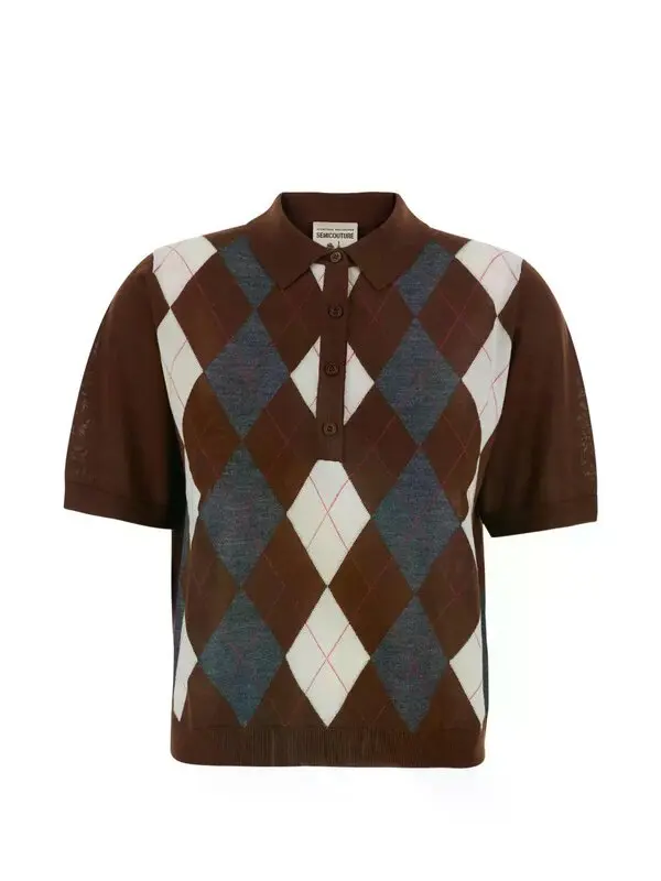 SEMICOUTURE Diana Argyle-pattern Short-sleeve Polo Top