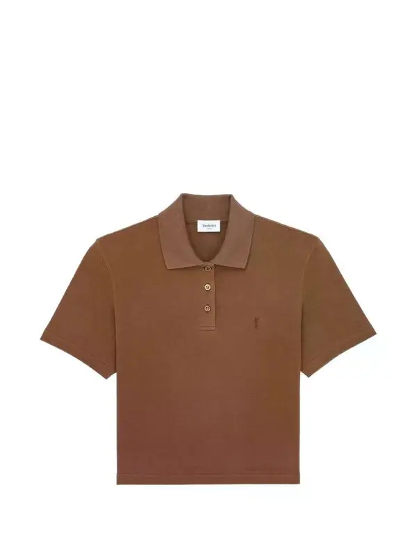 Saint Laurent Cassandre Cropped Cotton Piqué Polo