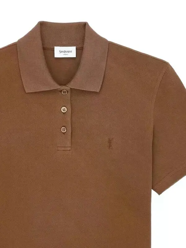 Saint Laurent Cassandre Cropped Cotton Piqué Polo
