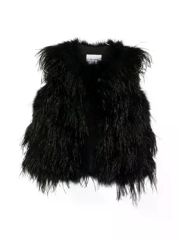 YVES SALOMON Feather-trim Gilet - Black