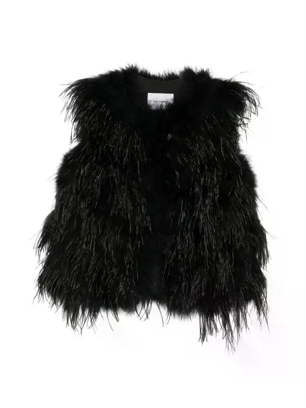 YVES SALOMON Feather-trim Gilet - Black