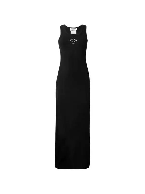 Moschino Ribbed Logo Maxi Dress - Black