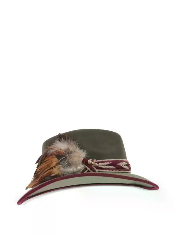 ALEXIA ALVAREZ DE TOLEDO Feather-detail Wide Brim Hat - Green