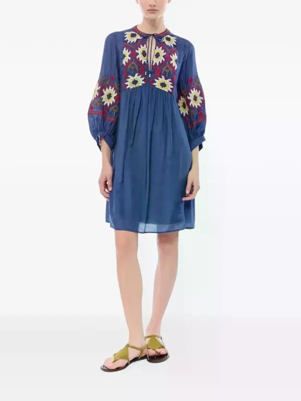 NENETTE Embroidered Balloon-sleeve Mini Dress