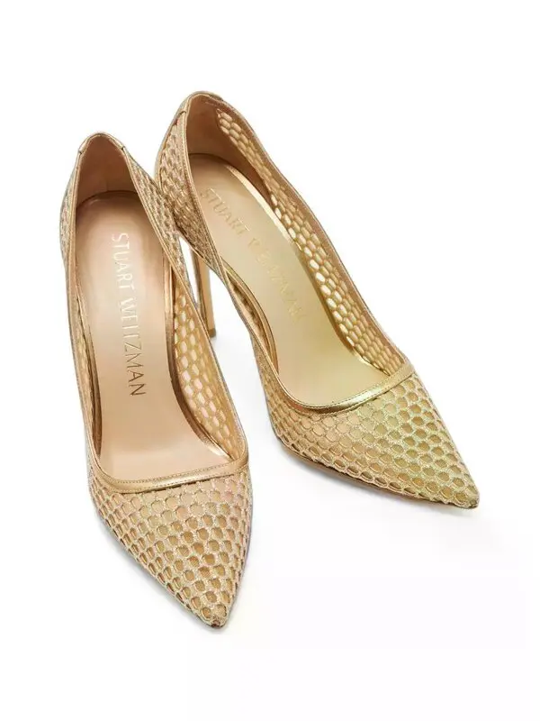 STUART WEITZMAN Metallic Mesh-panel Pointed-toe Pumps