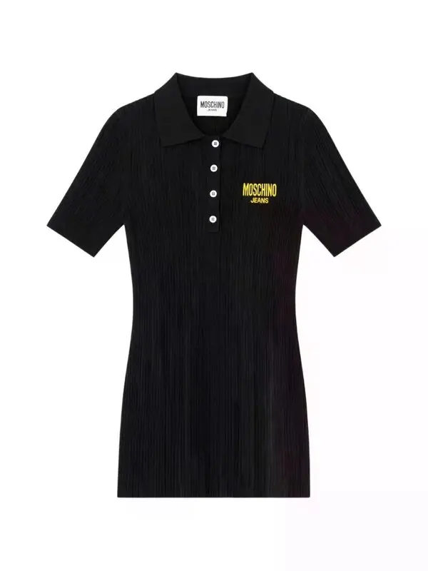 Moschino Ribbed-knit Logo-embroidered Polo Shirt - Black