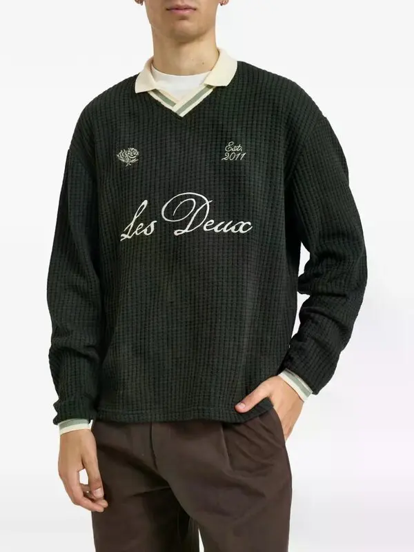 LES DEUX Waffle-knit V-neck Sweater