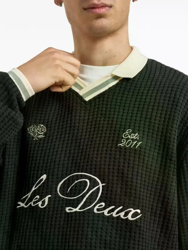 LES DEUX Waffle-knit V-neck Sweater