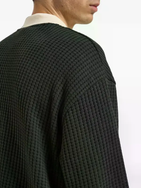 LES DEUX Waffle-knit V-neck Sweater