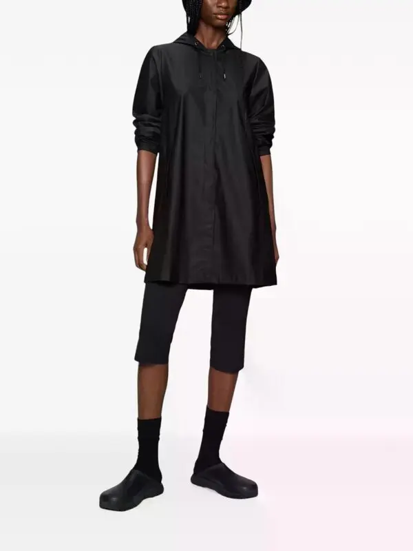 Rains Hooded A-line Coat - Black