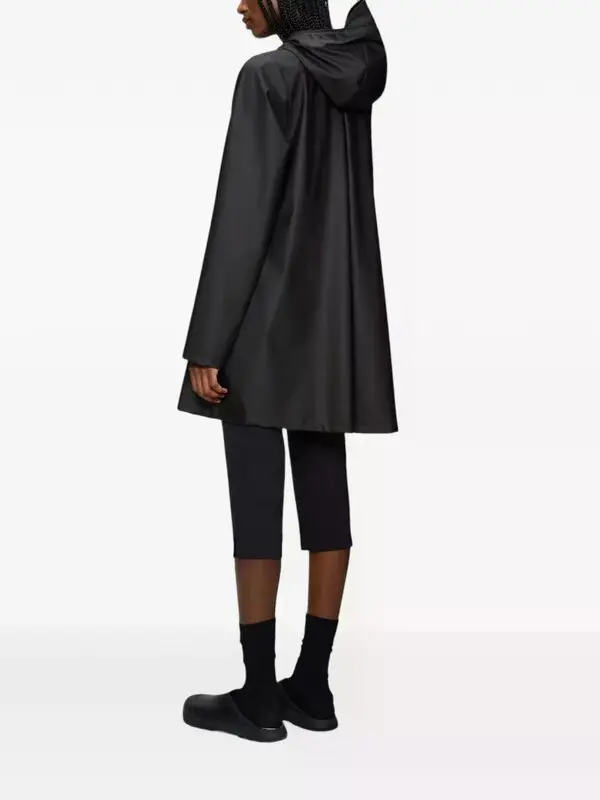 Rains Hooded A-line Coat - Black
