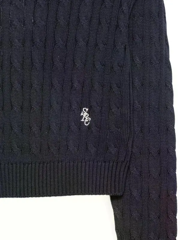 SPORTY & RICH Isao Cable-knit Logo-embroidered Sweater