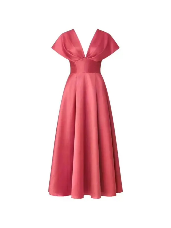 Charo Ruiz Ibiza Pleated-bodice V-neck Midi Dress - Red