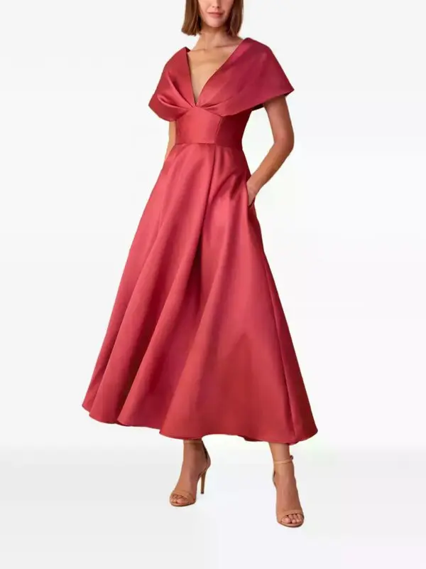Charo Ruiz Ibiza Pleated-bodice V-neck Midi Dress