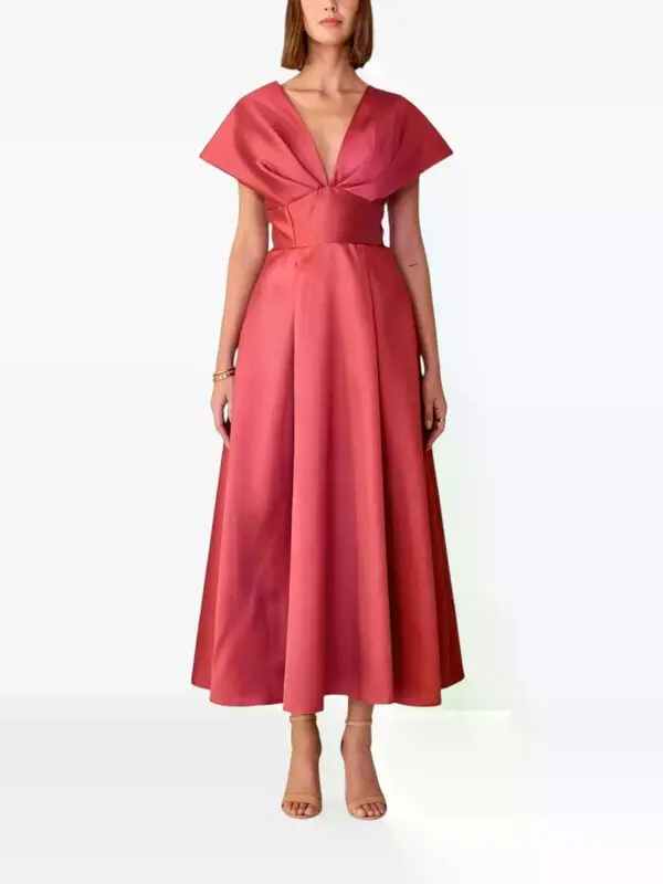 Charo Ruiz Ibiza Pleated-bodice V-neck Midi Dress