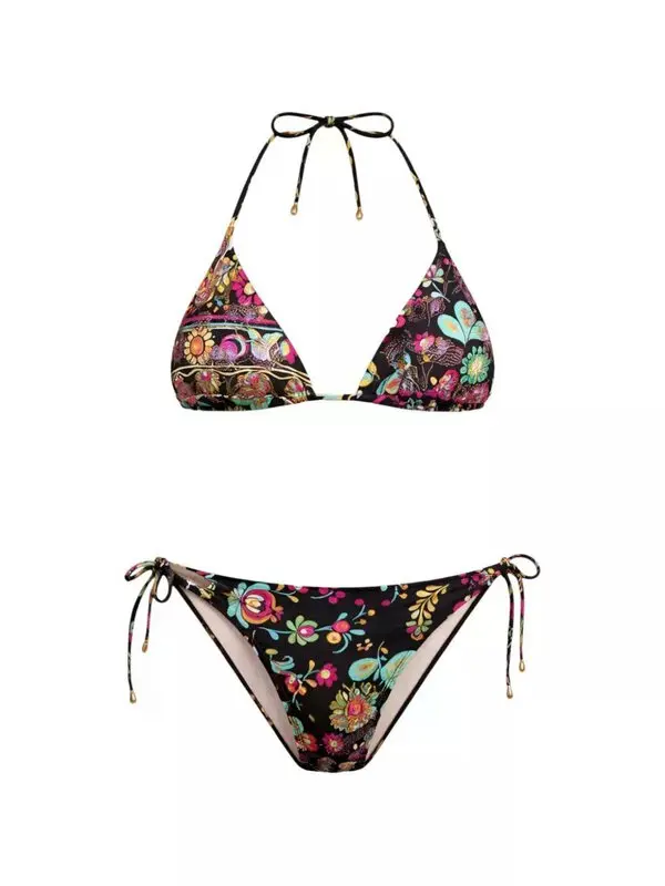 MISS BIKINI LUXE Floral-print Triangle Bikini - Black