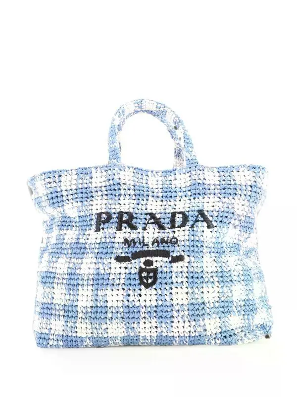 Prada Logo Raffia Large Tote Bag