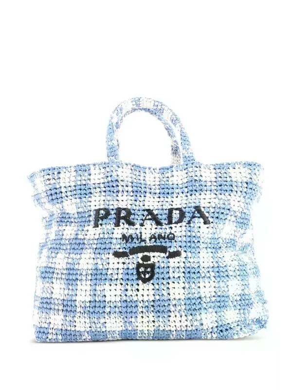 Prada Logo Raffia Large Tote Bag - Blue