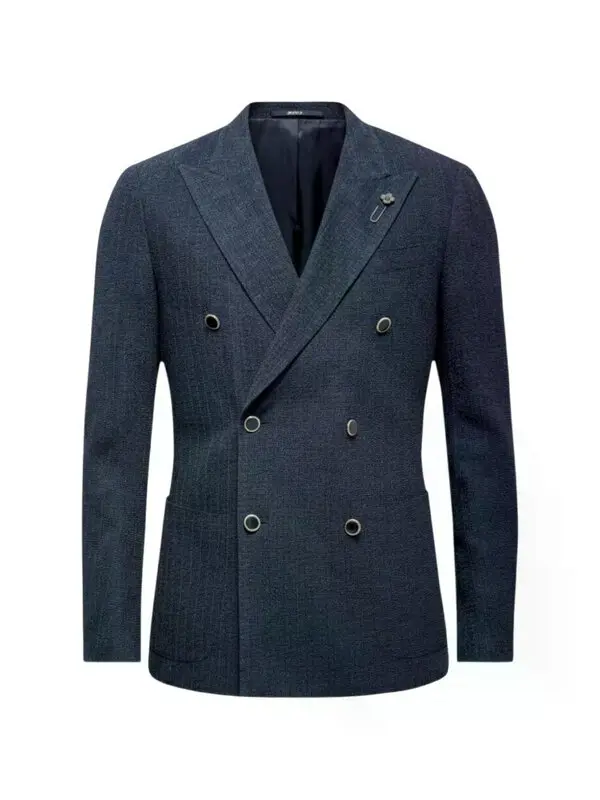 LARDINI Double-breasted Slub-texture Blazer