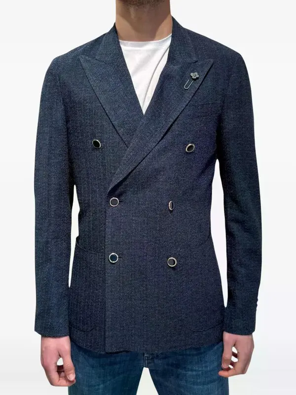 LARDINI Double-breasted Slub-texture Blazer