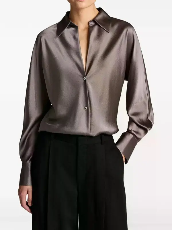 Vince Bias-cut Long-sleeve Blouse - Grey