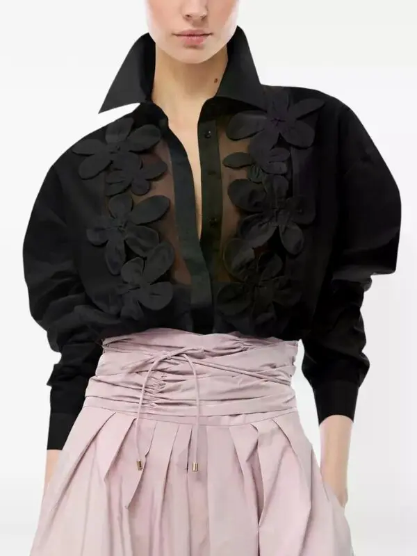 NENETTE Felicità Floral-appliqué Sheer-panel Shirt