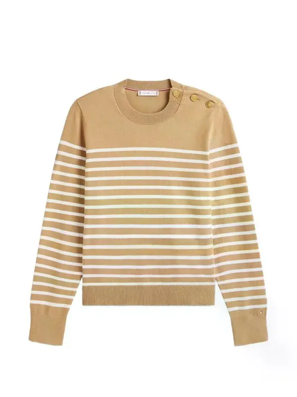 Tommy Hilfiger Striped Button-detail Sweater - Neutrals