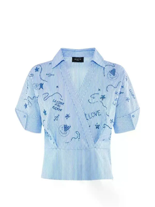 NENETTE Foster Embroidered Wrap-style Blouse