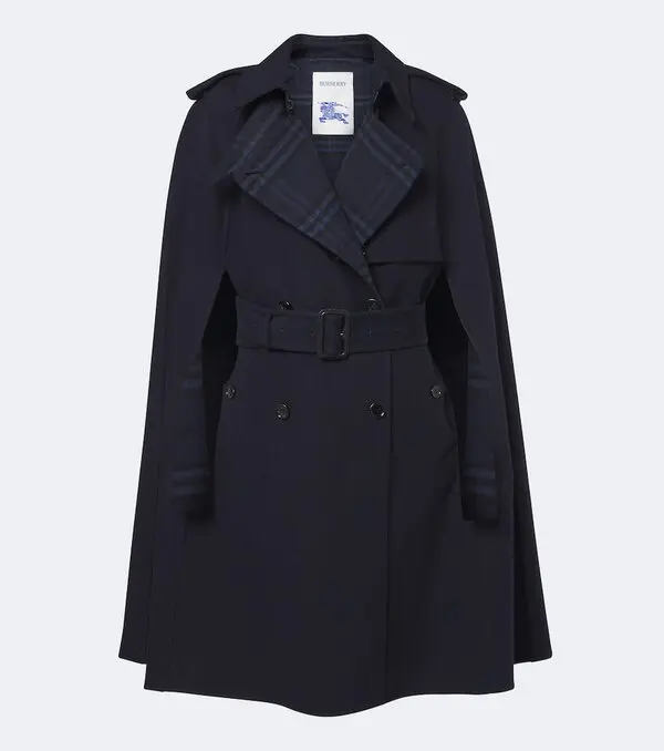 Burberry Check Belted Wool Cape
