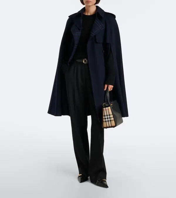 Burberry Check Belted Wool Cape