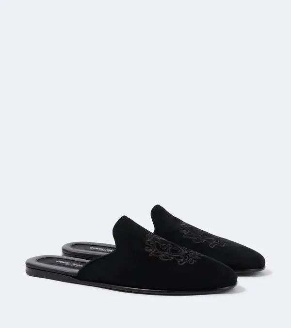 Dolce & Gabbana Embroidered Suede Mules - Blue