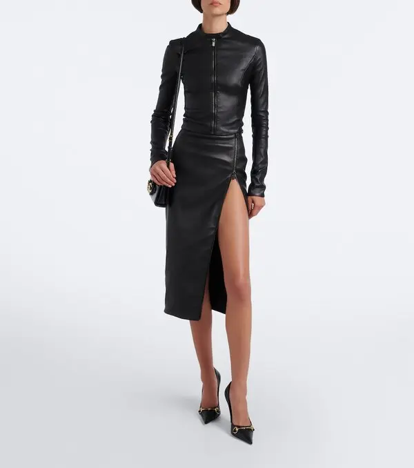 Gucci Leather Midi Skirt