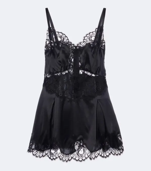 Dolce & Gabbana Lace-trimmed Silk And Cotton-blend Romper - Black