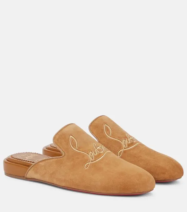 CHRISTIAN LOUBOUTIN Navy Coolito Donna Suede Slippers - Brown