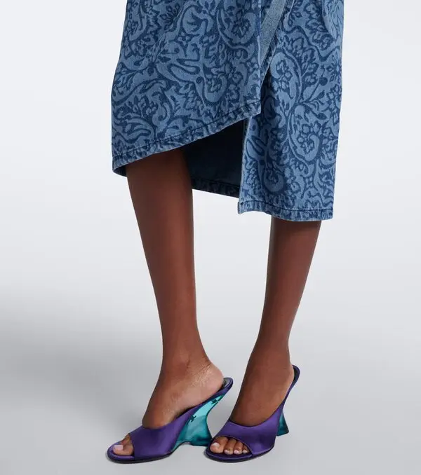 Dries Van Noten Floral Ruffled Denim Midi Skirt
