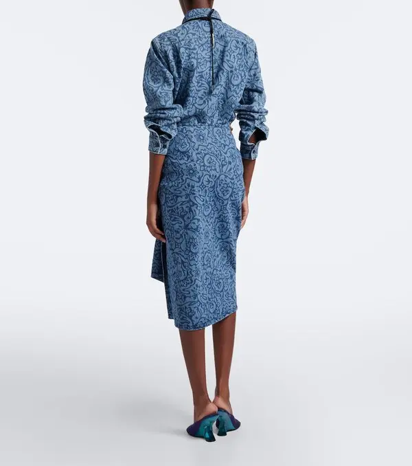 Dries Van Noten Floral Ruffled Denim Midi Skirt
