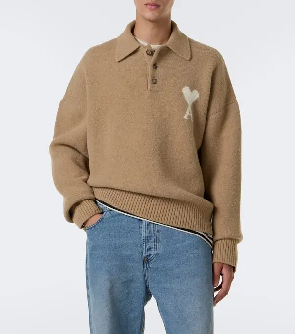 AMI Paris Alpaca And Wool-blend Polo Sweater