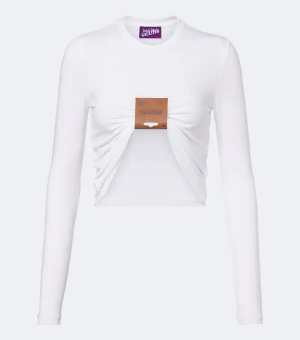 JEAN PAUL GAULTIER Gathered Leather-trimmed Jersey Top