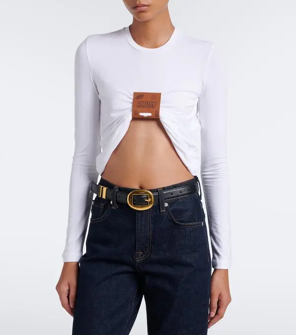 JEAN PAUL GAULTIER Gathered Leather-trimmed Jersey Top