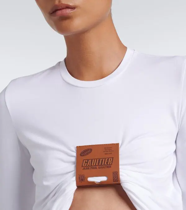 JEAN PAUL GAULTIER Gathered Leather-trimmed Jersey Top