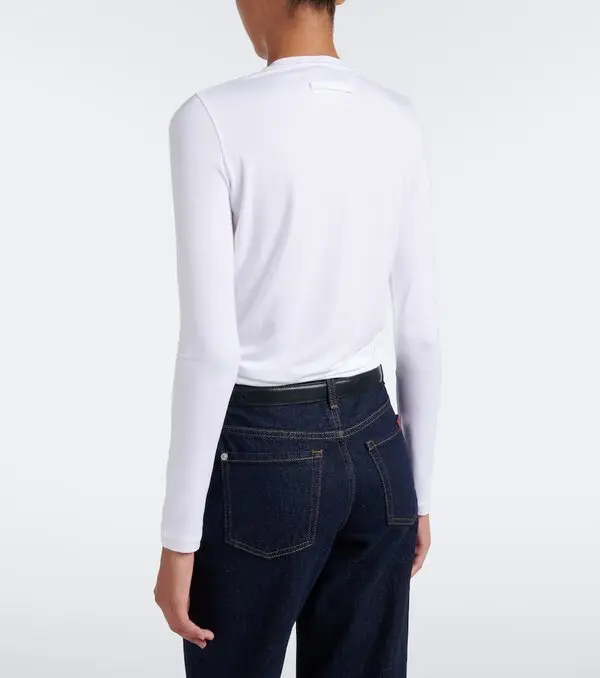 JEAN PAUL GAULTIER Gathered Leather-trimmed Jersey Top