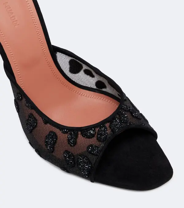 Amina Muaddi Alexa Embellished Mesh Mules