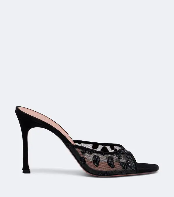 Amina Muaddi Alexa Embellished Mesh Mules