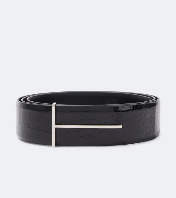 TOM FORD T Croc-effect Patent Leather Belt