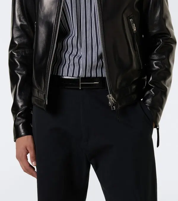 TOM FORD T Croc-effect Patent Leather Belt